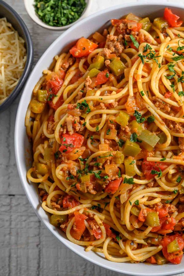 Veggie and Meat Spaghetti (with Vegan option) - Just 30 minutes!